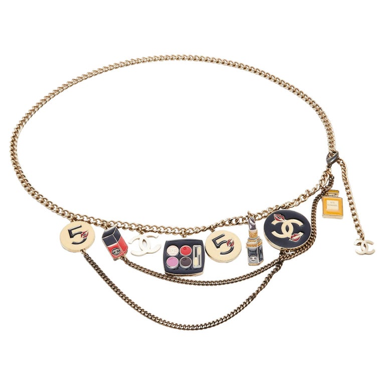 Chanel Gold Tone Enamel Makeup Charm Chain Belt For Sale at 1stDibs