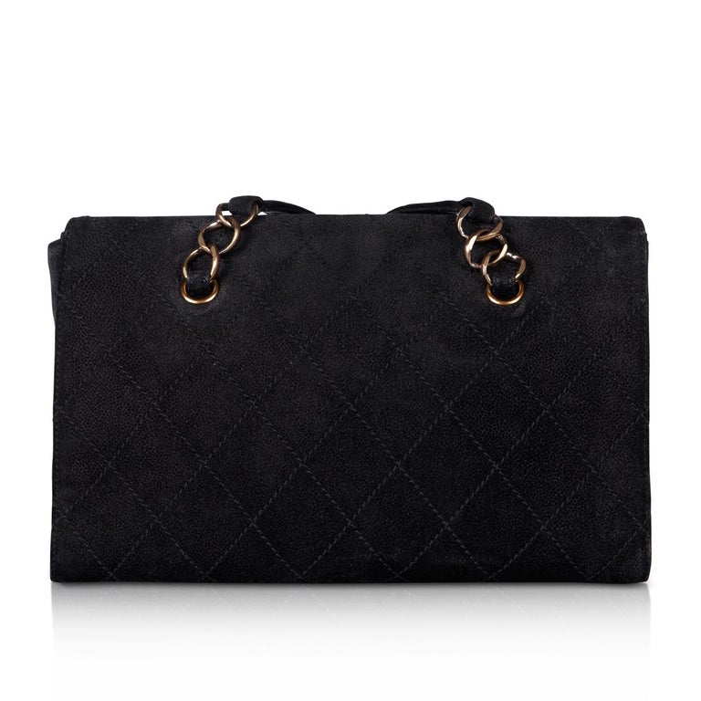 Chanel Gold-Tone Hardware Black Suede Leather Nubuck Shoulder Bag ...