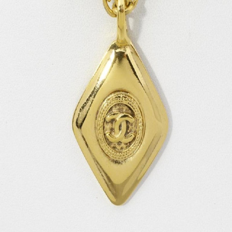 Chanel Gold-Tone Metal CC Diamond Shape Charm Logo Short Necklace For ...