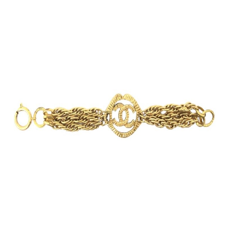 Chanel Gold-Tone Metal CC Logo Charm Multi-Chain Bracelet For Sale at ...