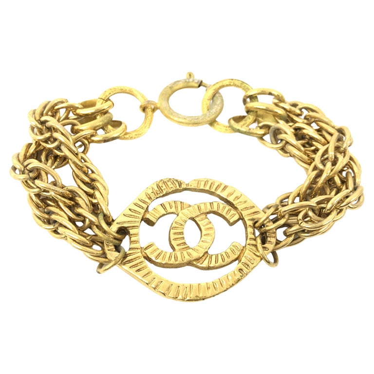 Chanel Gold-Tone Metal CC Logo Charm Multi-Chain Bracelet For Sale at ...