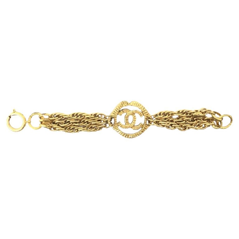 Chanel Gold-tone Metal CC Logo Charm Multi-chain Bracelet For Sale at ...