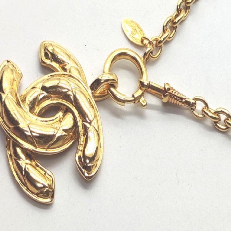 Chanel Gold-tone Metal CC Matelasse Quilt Logo Pendant Chain Necklace ...