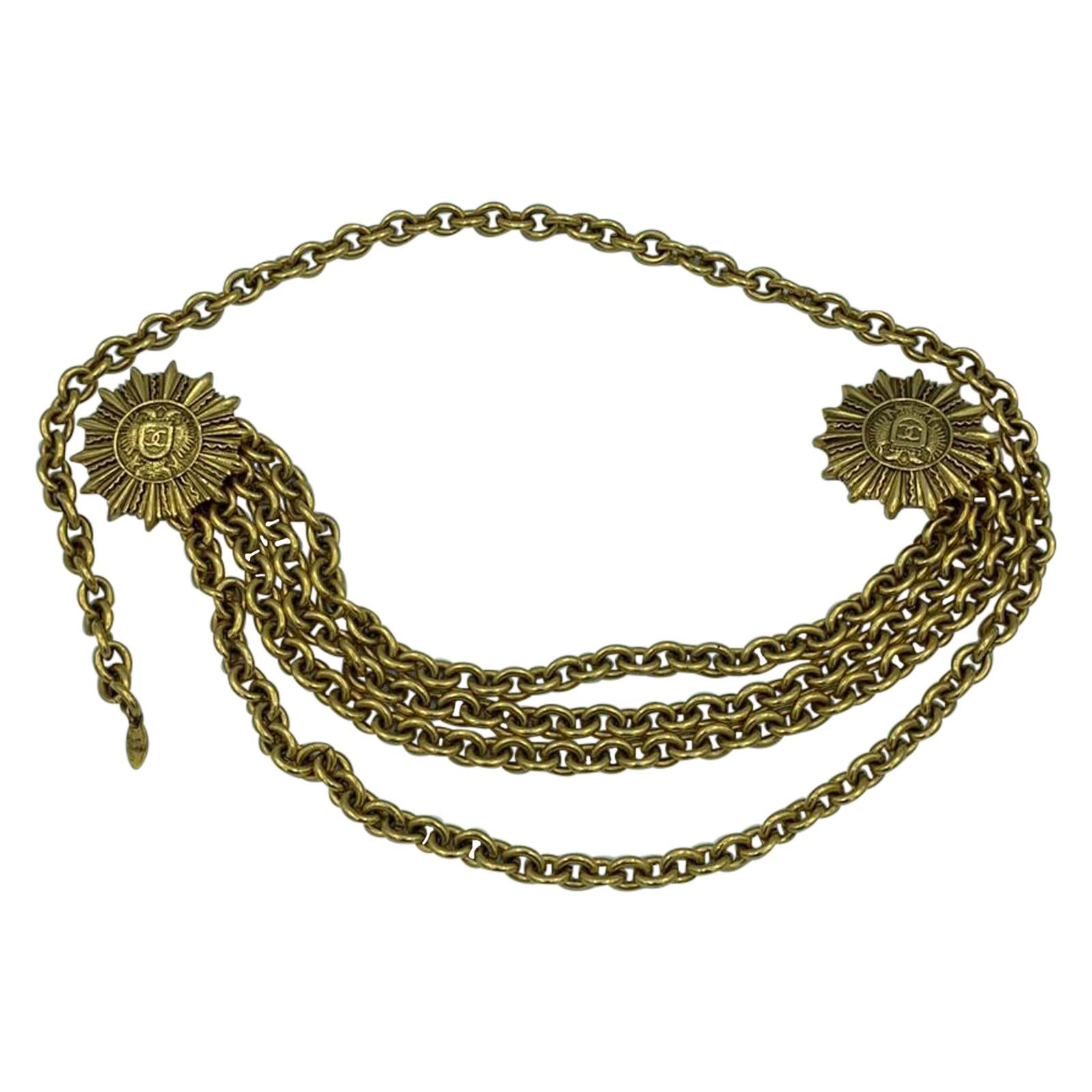 Chanel gold tone Suns CC logo belt Still with box at 1stDibs