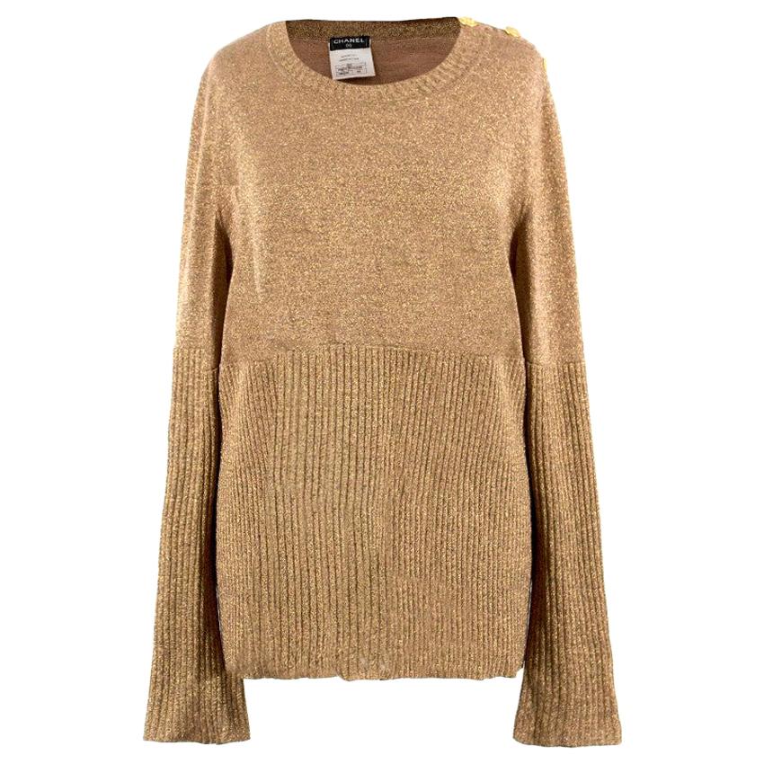 Chanel Gold Wool Longline Jumper - Size US 16 at 1stDibs