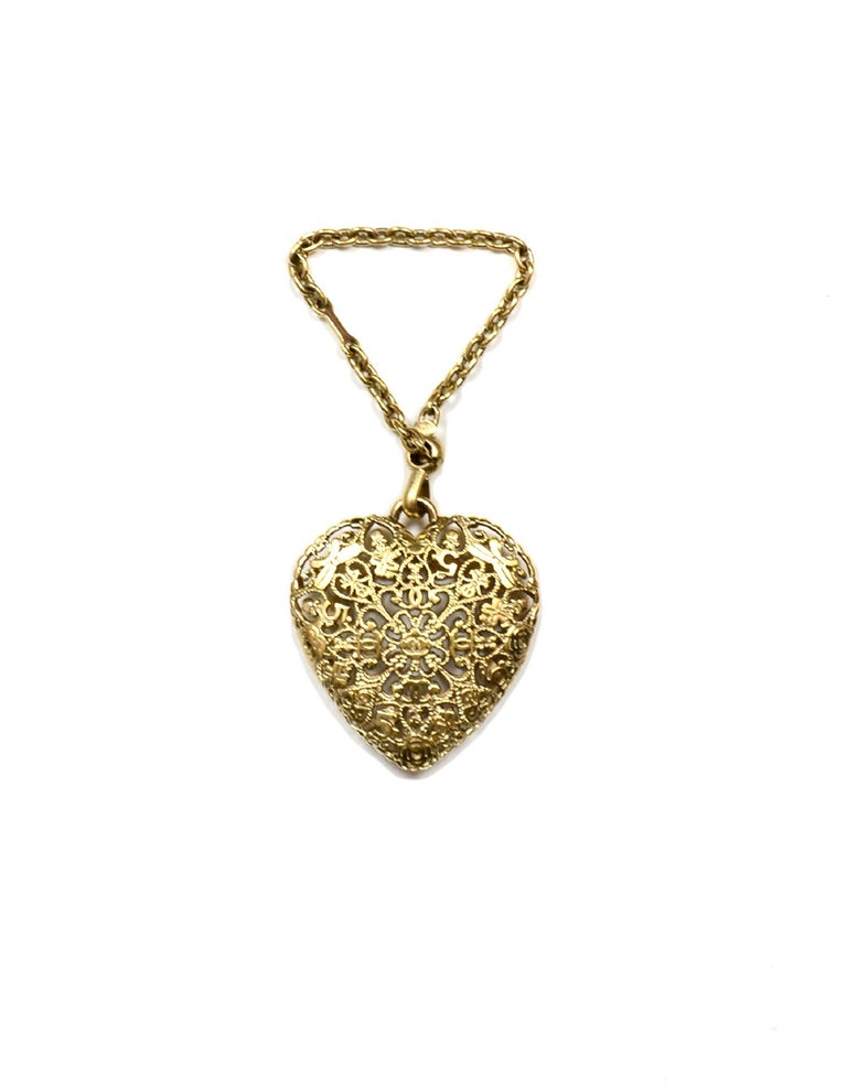 Chanel Goldtone Filigree Heart CC Bag Charm/ Keychain For Sale at 1stDibs