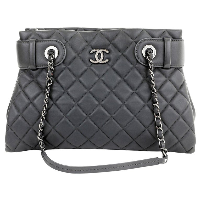Chanel Graphite Grey Lambskin Small Tote For Sale at 1stDibs