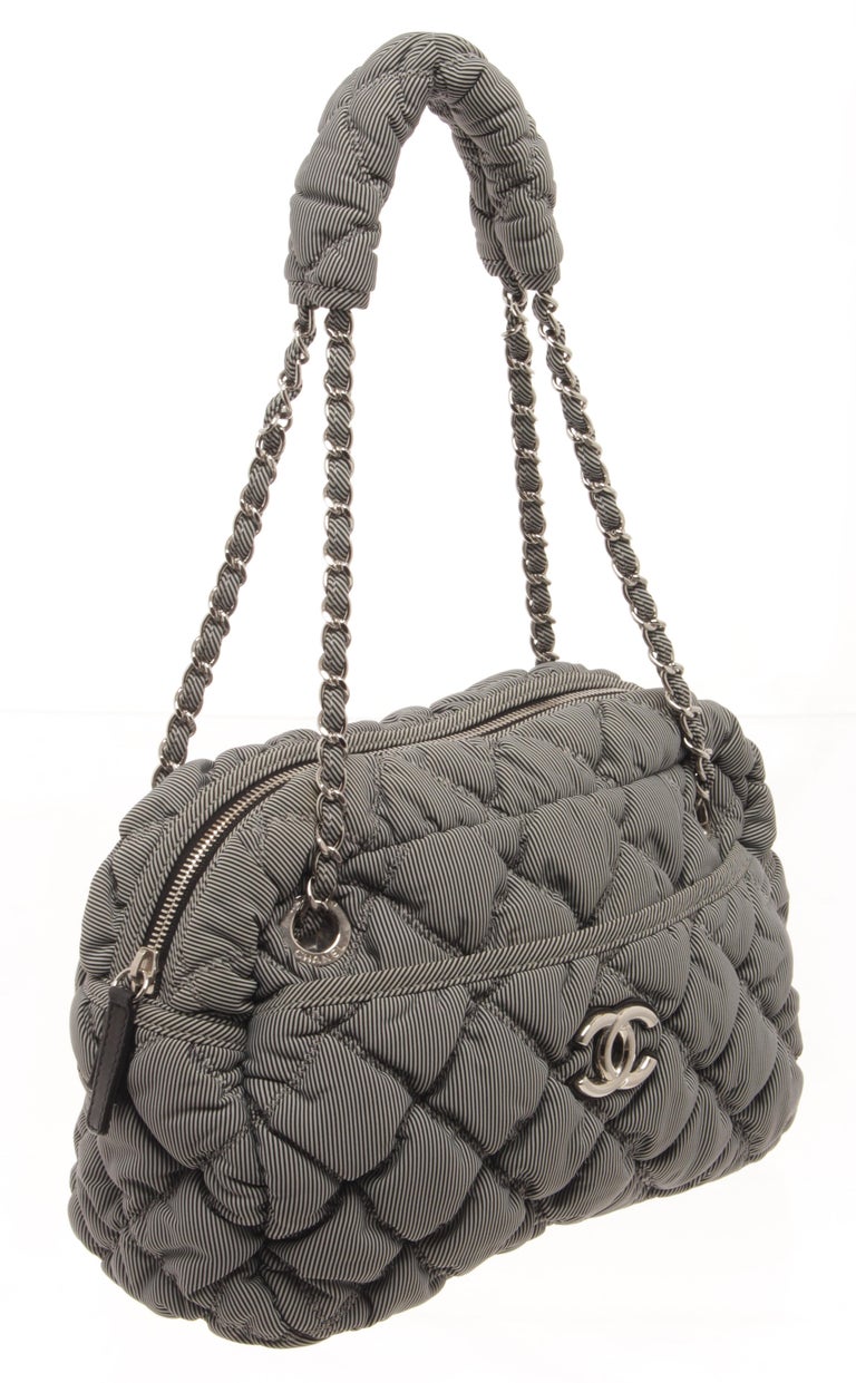 Chanel Gray Fabric X Nylon Bubble Shoulder Bag For Sale at 1stDibs