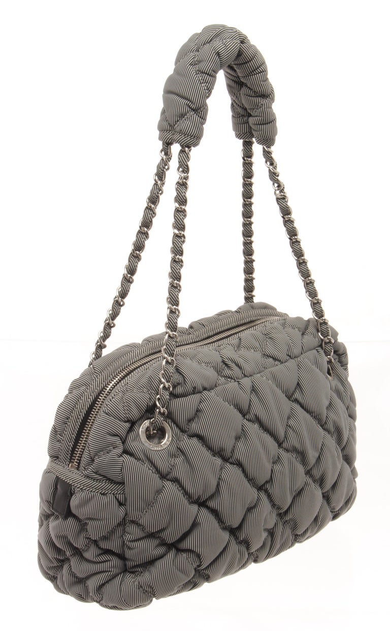 Chanel Gray Fabric X Nylon Bubble Shoulder Bag For Sale at 1stDibs