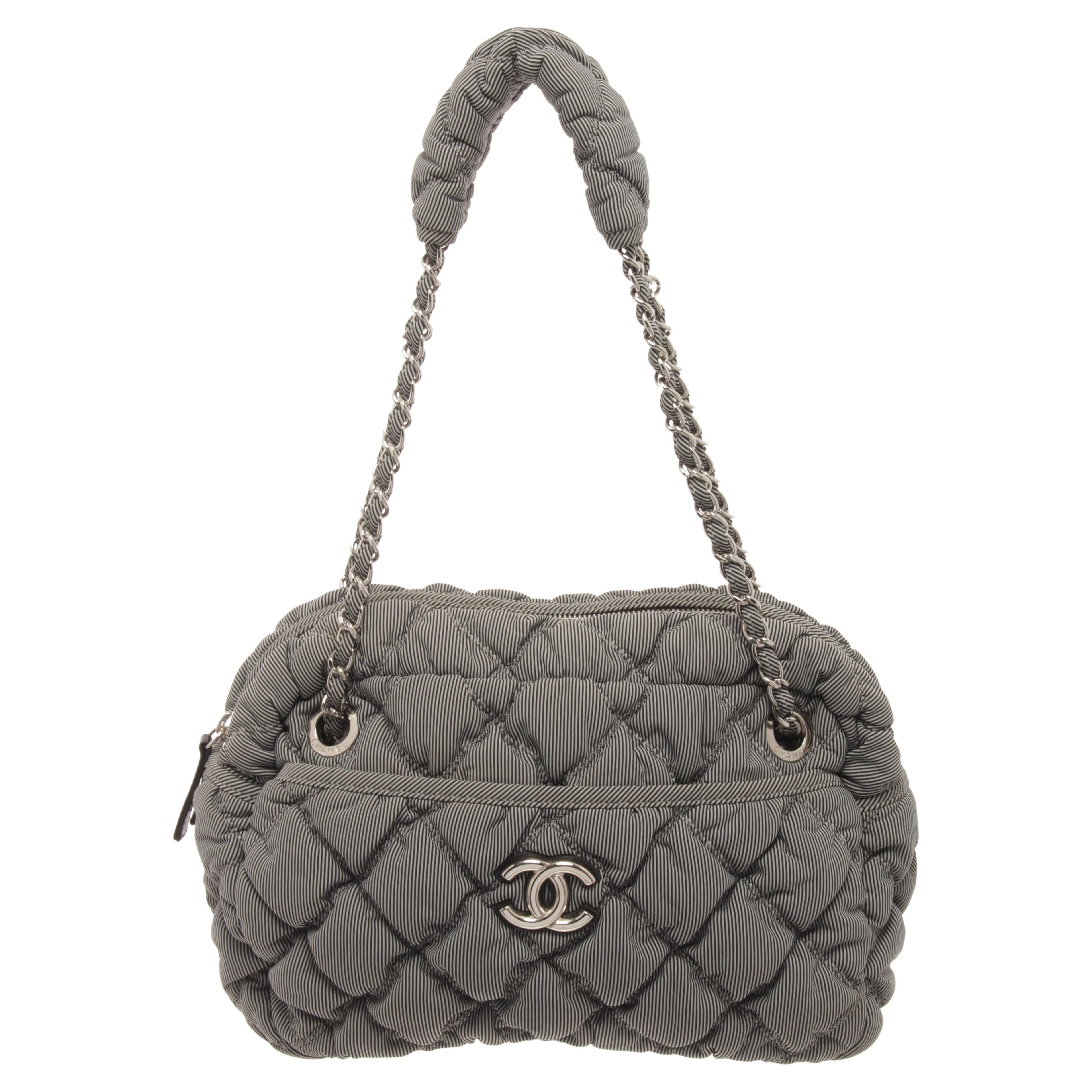 Chanel Gray Fabric X Nylon Bubble Shoulder Bag For Sale at 1stDibs