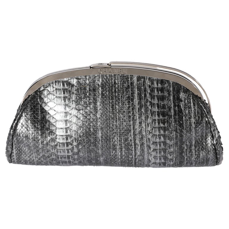 Chanel Gray Python Frame Clutch For Sale at 1stDibs