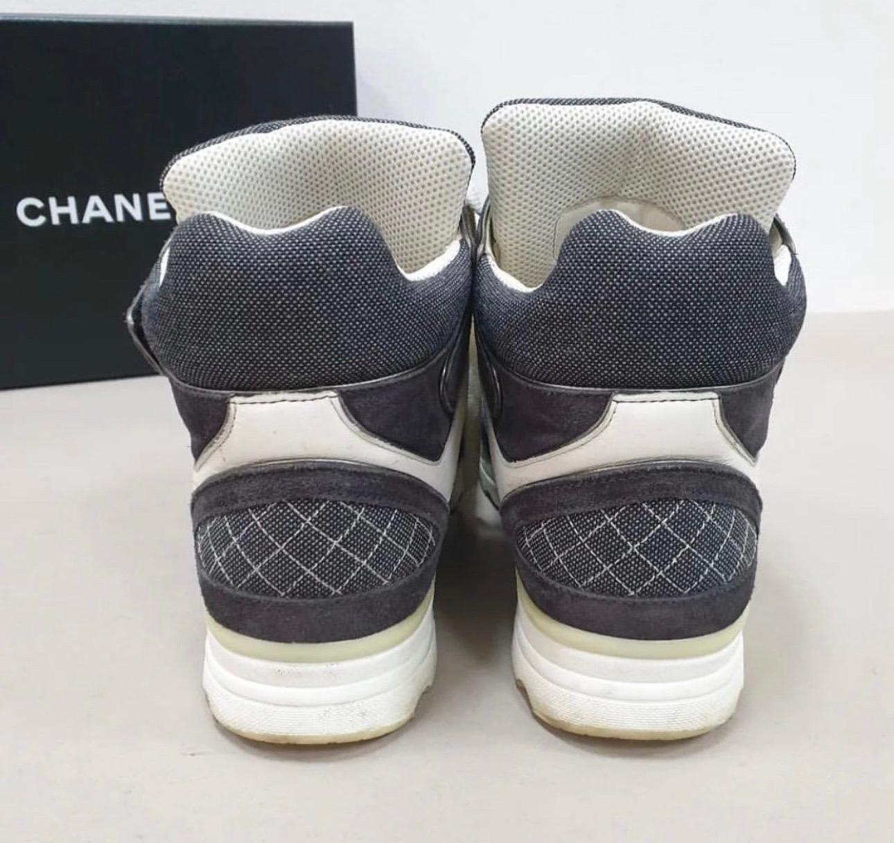Chanel Gray White CC Logo High Top Sneakers For Sale at 1stDibs
