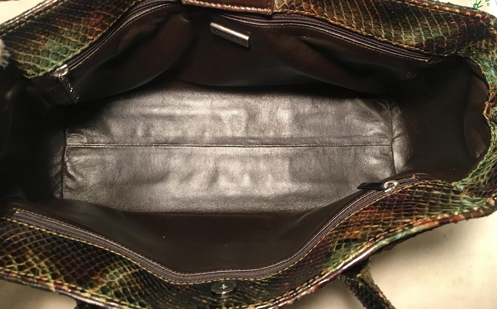 Chanel Green and Brown Multicolor Python Snakeskin Cerf Tote Handbag at ...