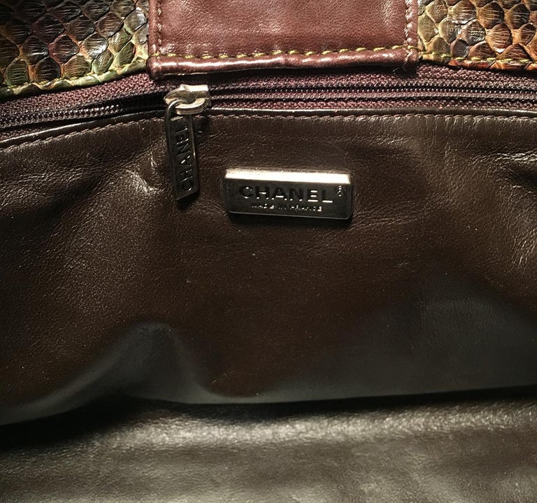 Chanel Green and Brown Multicolor Python Snakeskin Cerf Tote Handbag ...