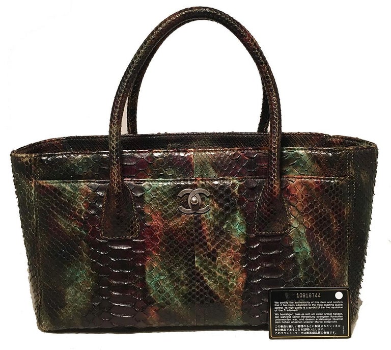 Chanel Green and Brown Multicolor Python Snakeskin Cerf Tote Handbag ...
