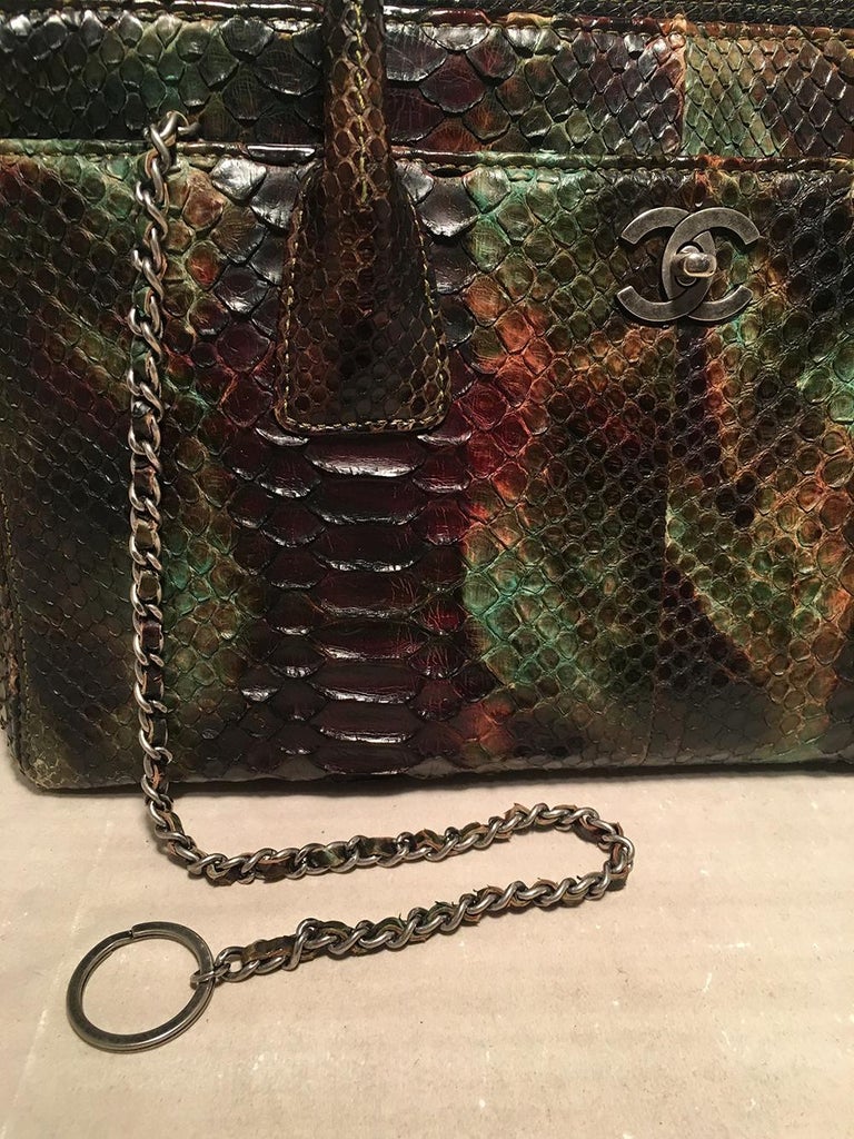 Chanel Green and Brown Multicolor Python Snakeskin Cerf Tote Handbag ...