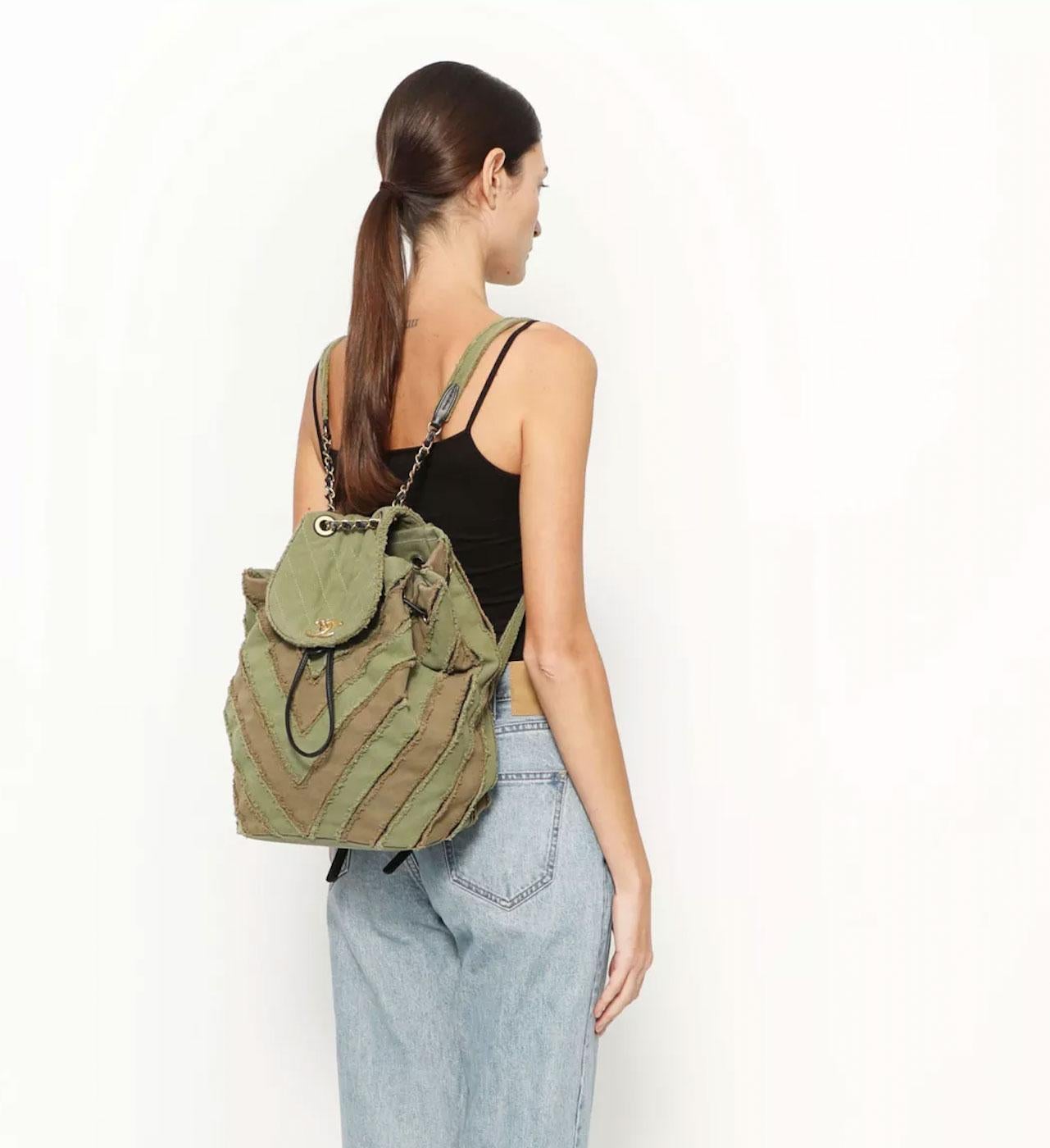 Chanel Green Chevron Pattern Cruise Coco Cuba Collection Backpack For ...