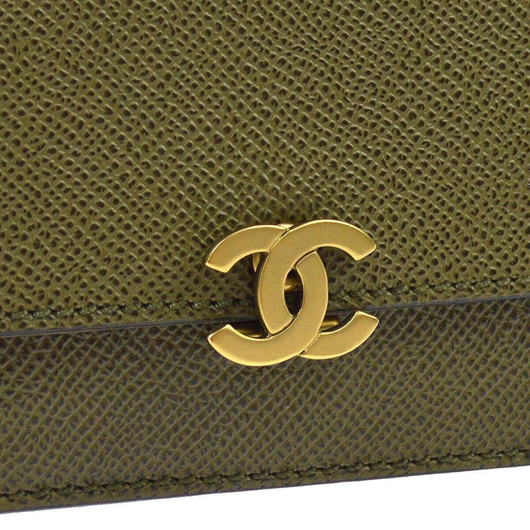 Chanel Green Leather Gold Wallet on Chain WOC Evening Shoulder Flap Bag ...