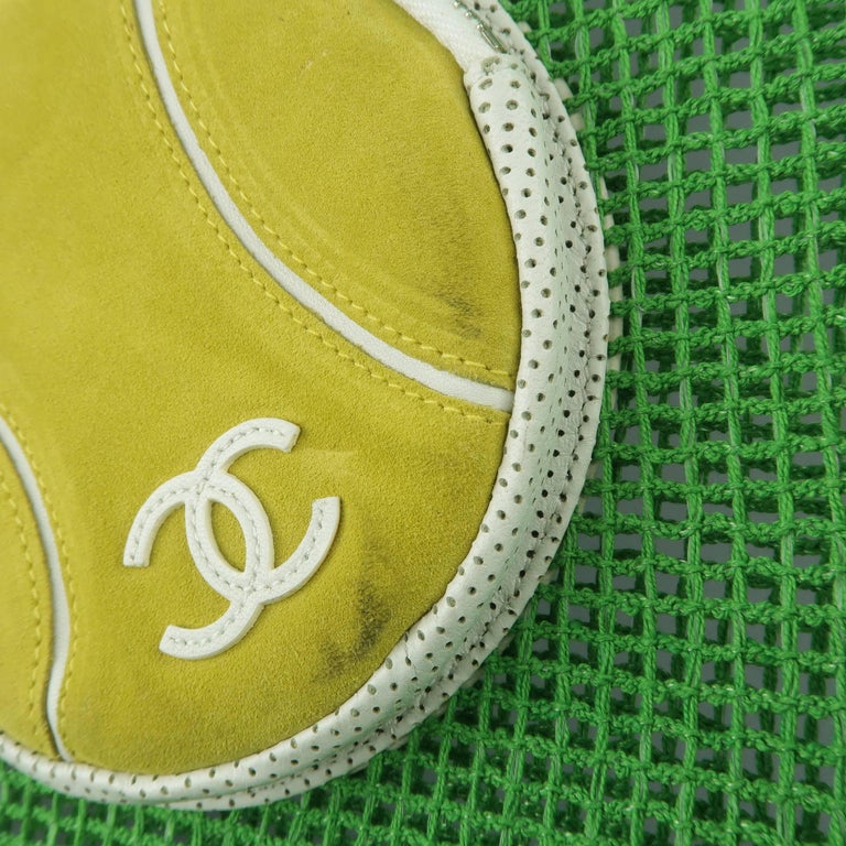 CHANEL Green Mesh White Leather Trim Tennis Ball Tote Bag at 1stDibs