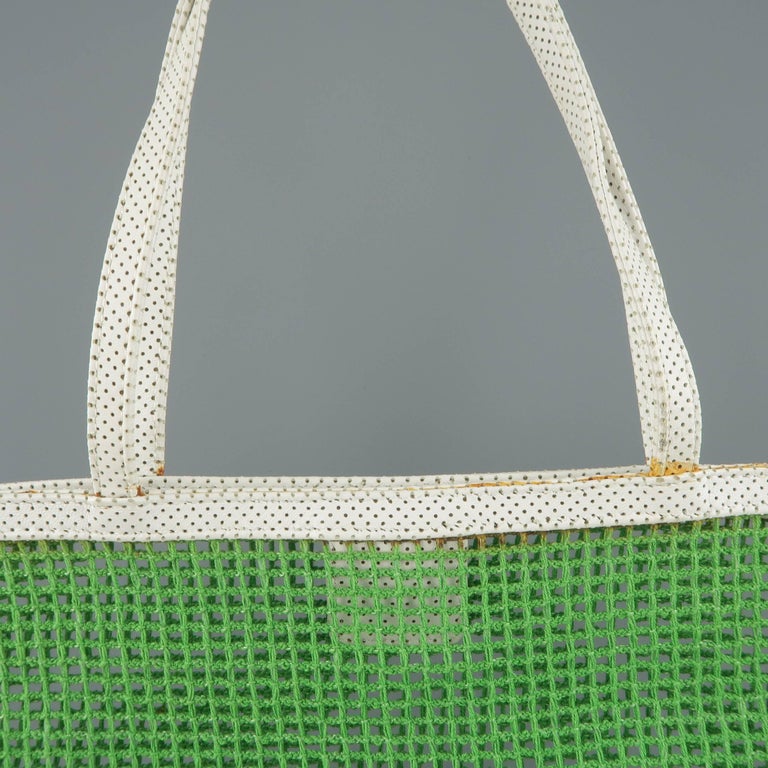 CHANEL Green Mesh White Leather Trim Tennis Ball Tote Bag at 1stDibs