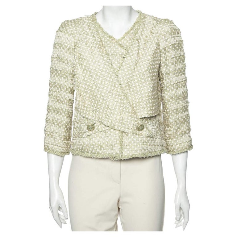 Chanel Green Polka Dotted Overlay Tweed Button Front Blazer M For Sale ...