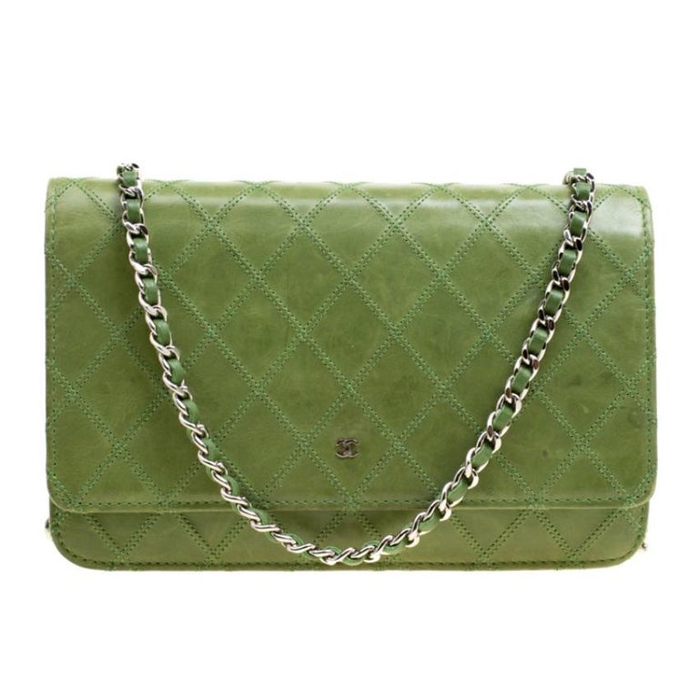 Chanel Green Quilted Leather Wallet On Chain For Sale at 1stDibs