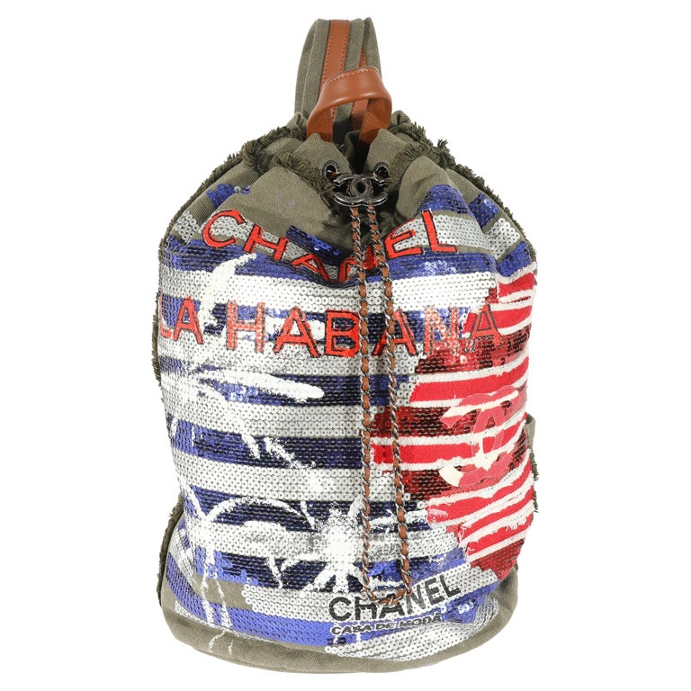 Chanel Green Sequin Canvas Cuba La Habana Backpack For Sale at 1stDibs