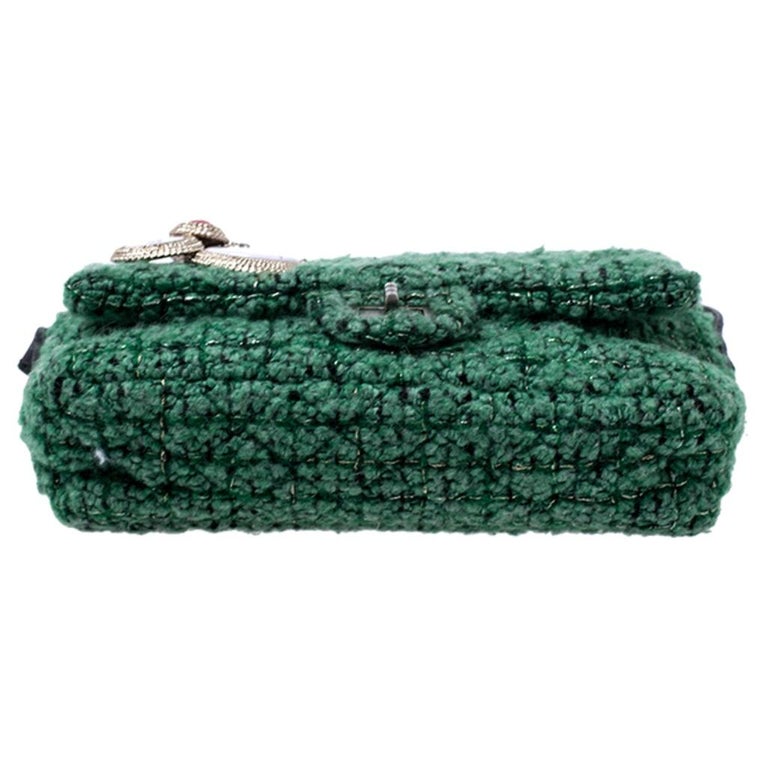 Chanel Green Tweed Reissue Crossbody Flap Bag with Brooch For Sale at ...