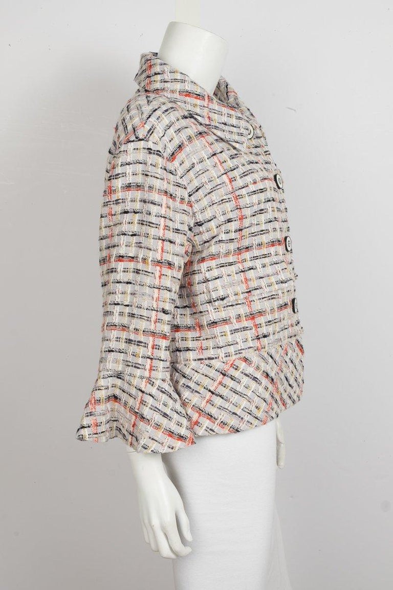 CHANEL Grey and Multi Color Tweed Jacket Sz 44 For Sale at 1stDibs
