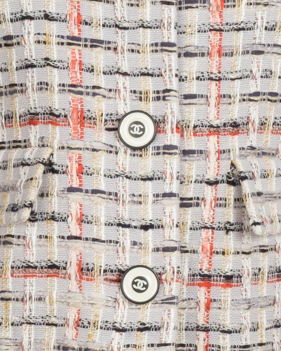 CHANEL Grey and Multi Color Tweed Jacket Sz 44 For Sale at 1stDibs