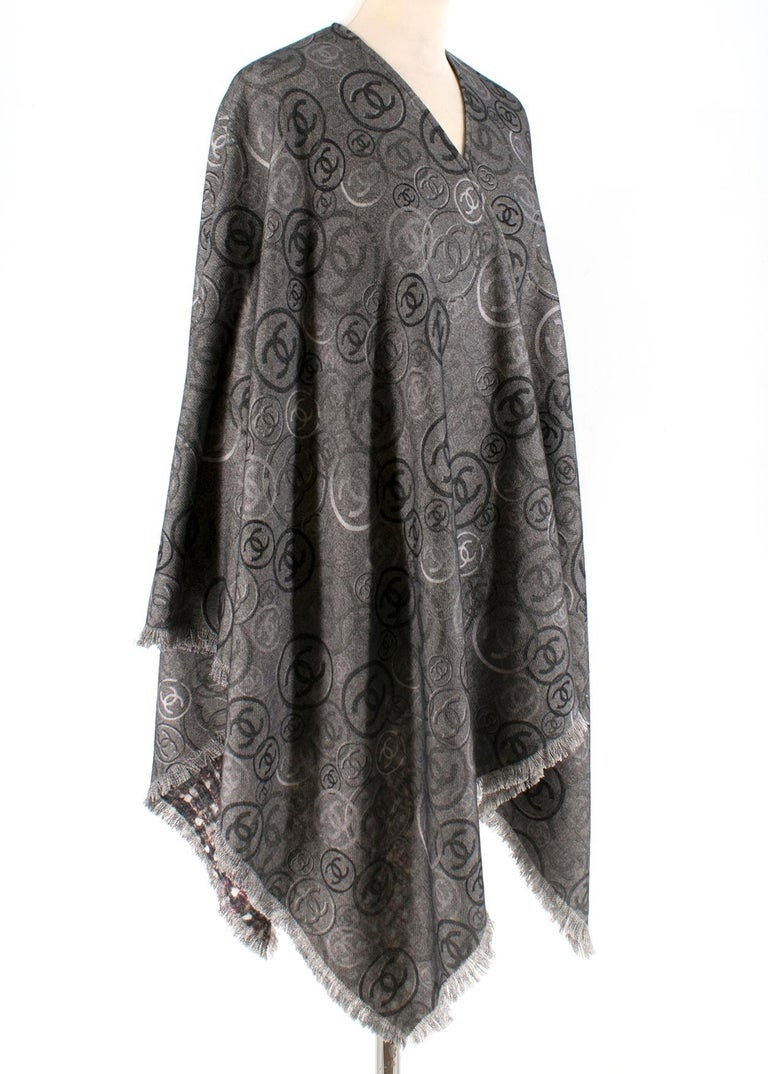 Chanel Grey Cashmere CC Printed Reversible Cape at 1stDibs