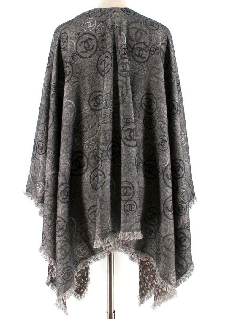 Chanel Grey Cashmere CC Printed Reversible Cape at 1stDibs