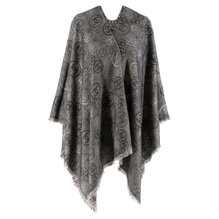 Chanel Grey Cashmere CC Printed Reversible Cape at 1stDibs