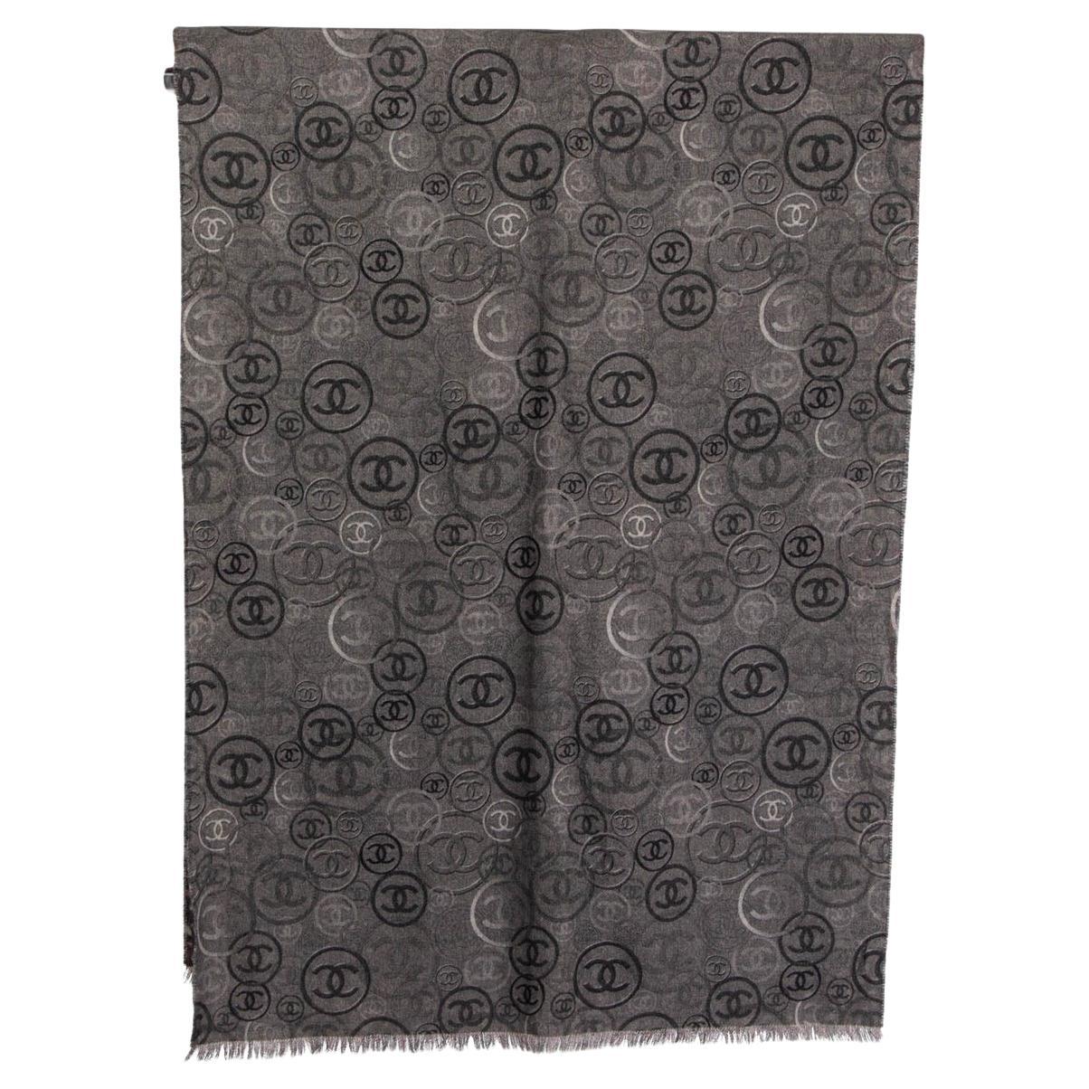 New Chanel Black Symbols Iconic Logo Cashmere Shawl For Sale at 1stDibs