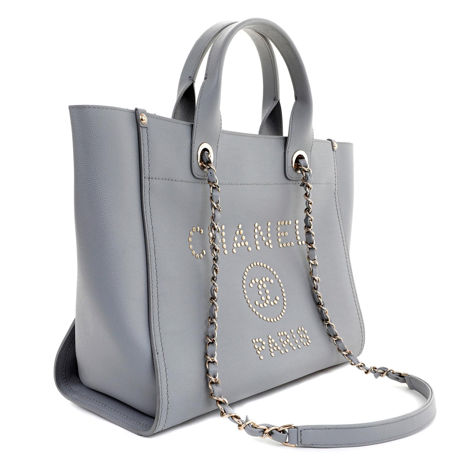 Chanel Grey Caviar Studded Deauville Tote For Sale at 1stDibs | chanel ...