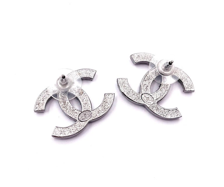 Chanel Grey CC Grey Scattering Crystal Large Piercing Earrings For Sale ...