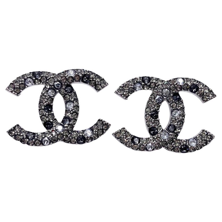 Chanel Grey CC Grey Scattering Crystal Large Piercing Earrings For Sale ...