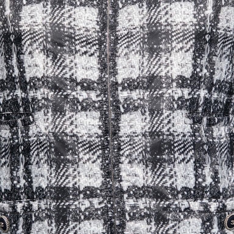 Chanel Grey Checked Tweed Print Technical Fabric Reversible Jacket L at ...