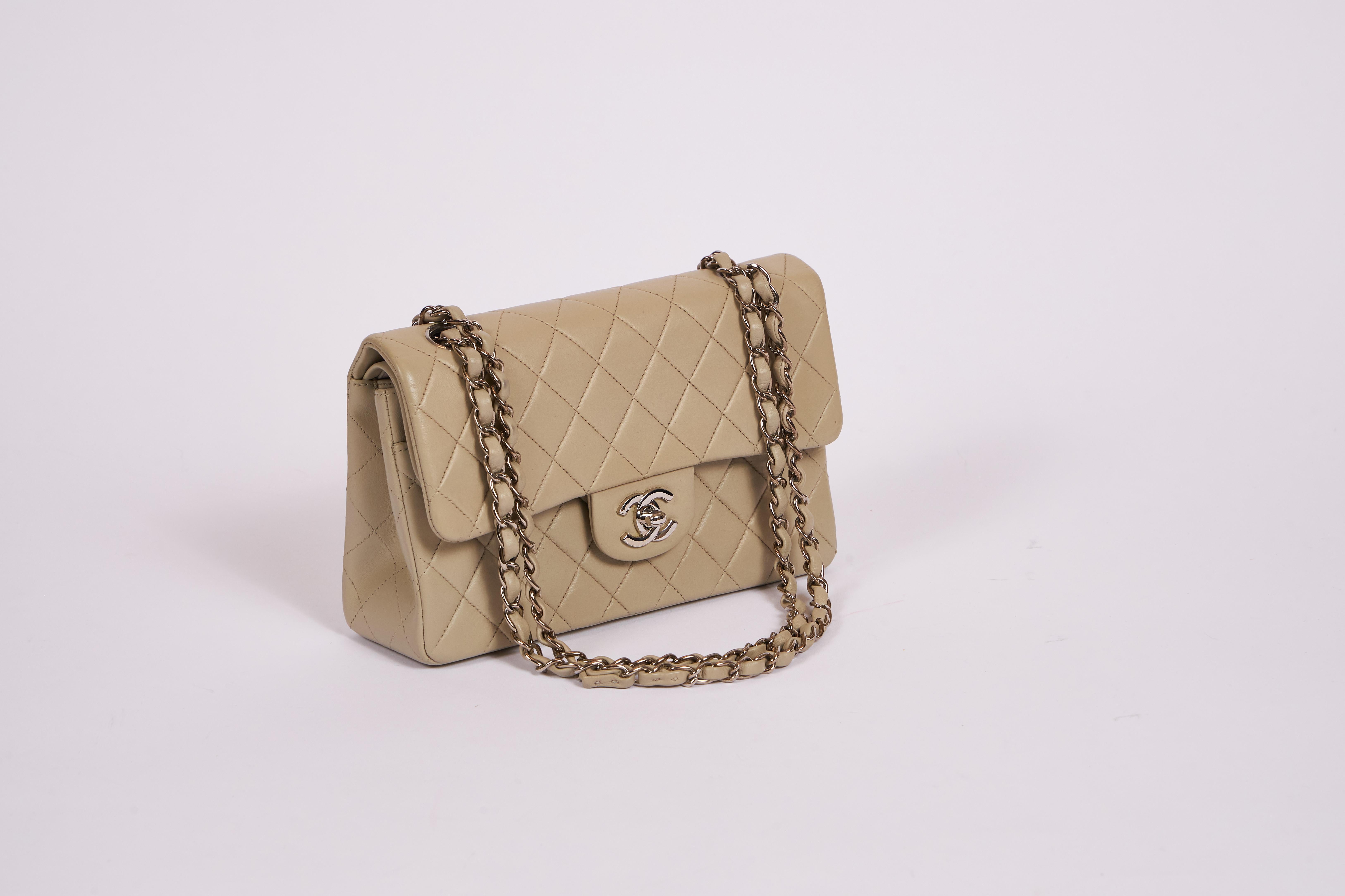 Chanel Grey Cream 9" Double Flap Silver Hardware Bag at 1stDibs | cream ...