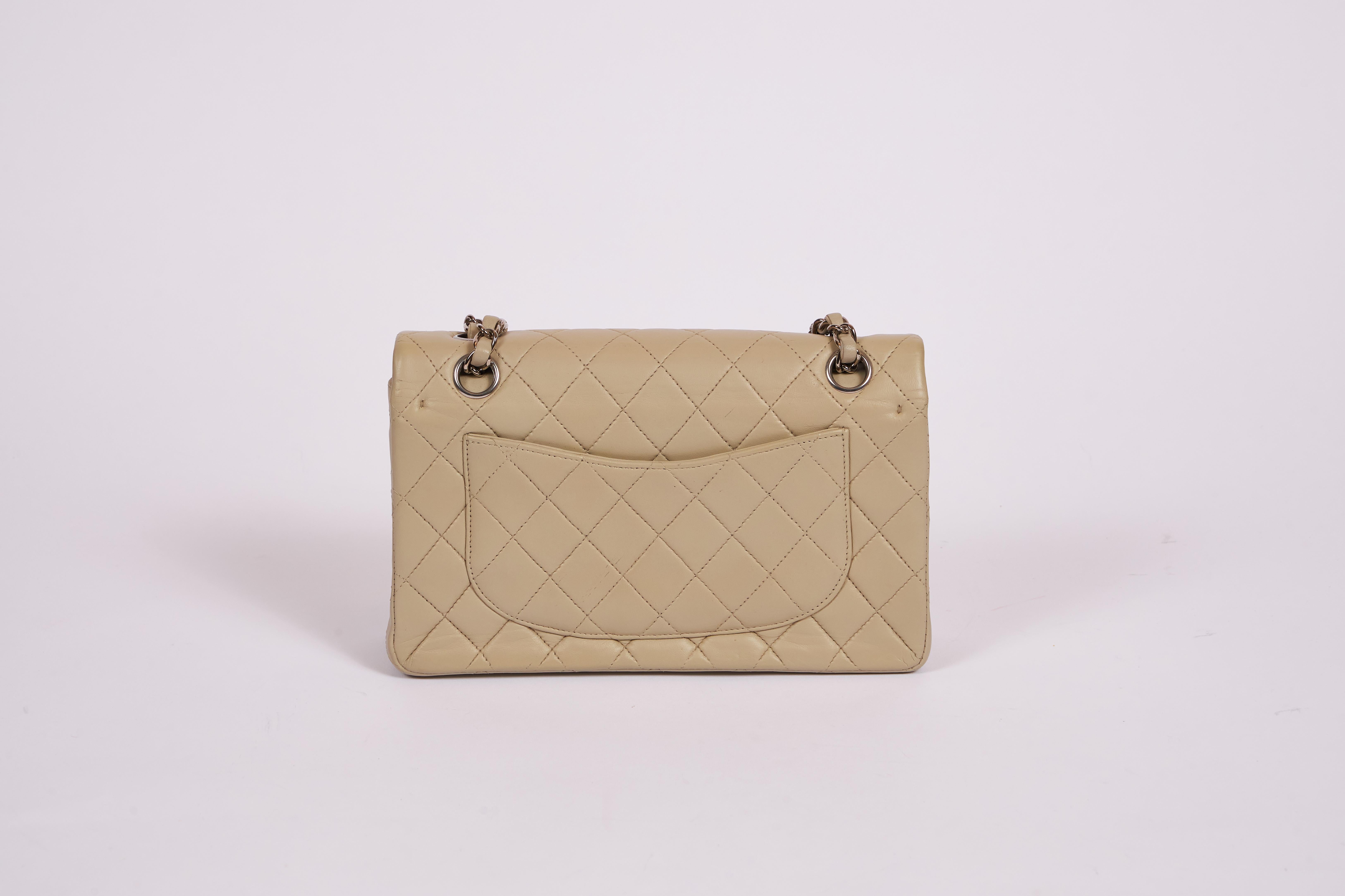 Chanel Grey Cream 9" Double Flap Silver Hardware Bag at 1stDibs | cream ...