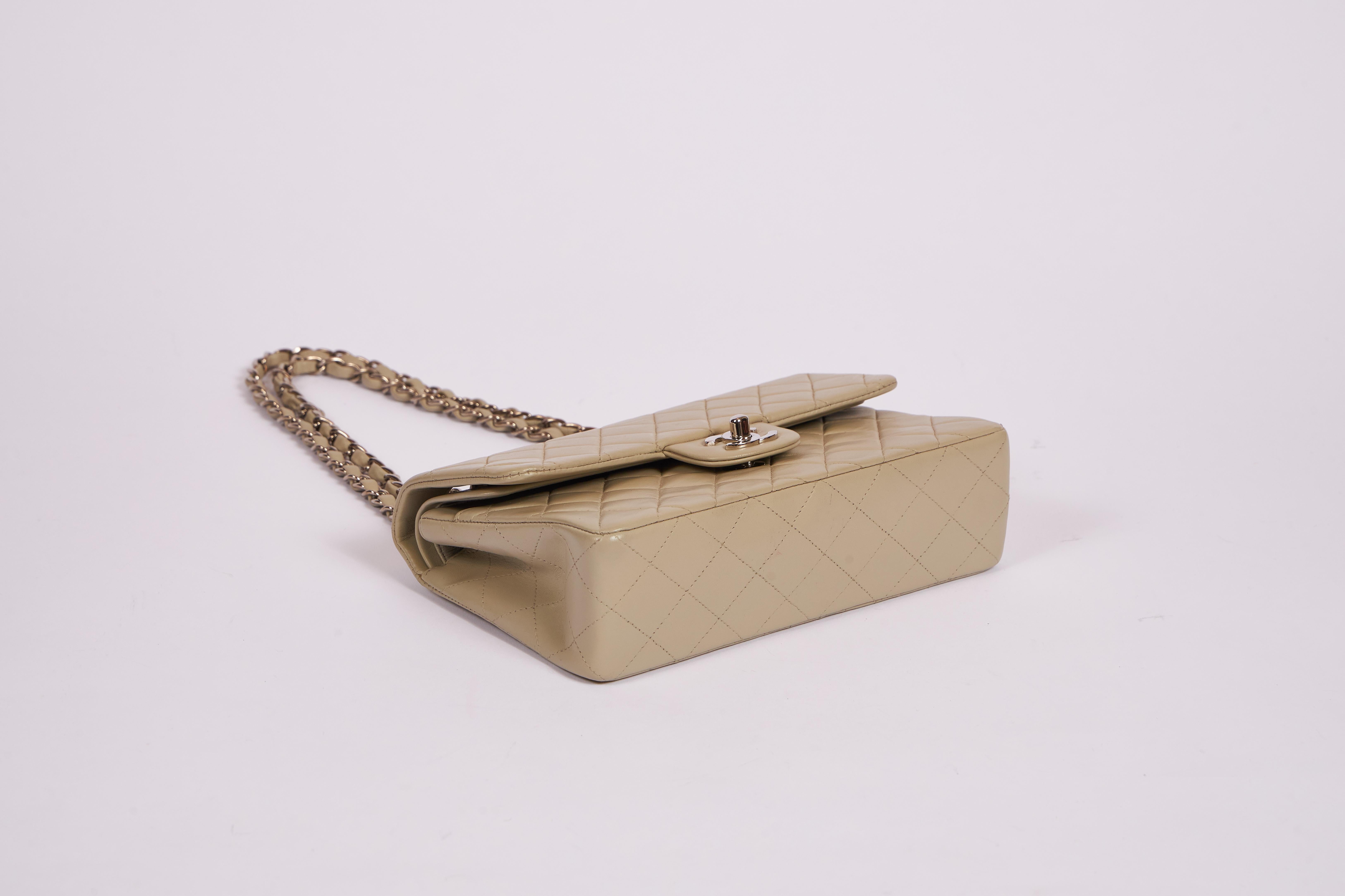 Chanel Grey Cream 9" Double Flap Silver Hardware Bag at 1stDibs | cream ...