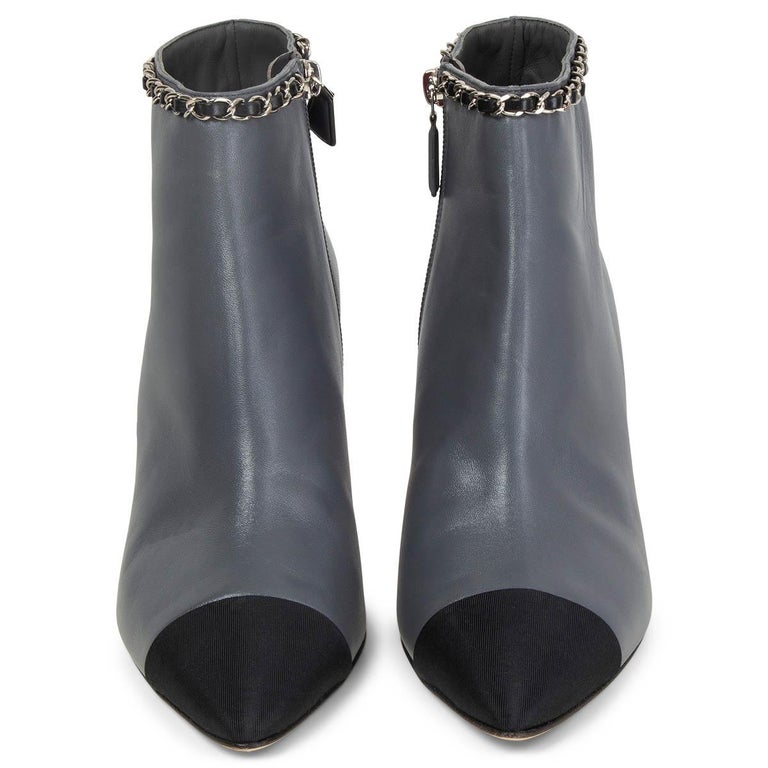 CHANEL grey leather 2020 20C CHAIN TRIM ANKLE Boots Shoes 39 at 1stDibs
