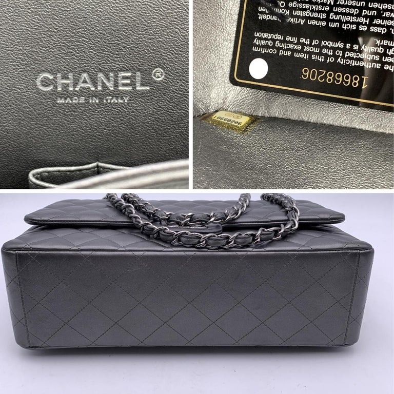 Chanel Grey Metallic Quilted Leather Maxi Timeless Classic Flap Bag For ...