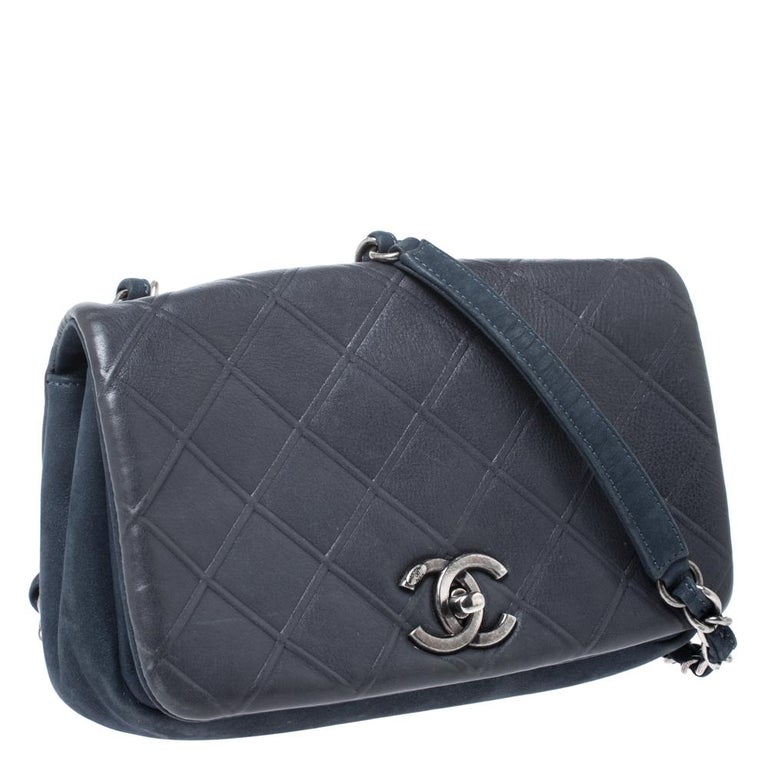 Chanel Grey/Navy Blue Quilted Leather Small Crossbody Bag For Sale at ...