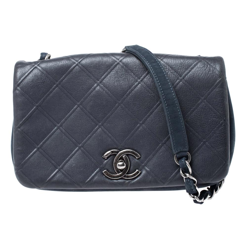 Chanel Grey/Navy Blue Quilted Leather Small Crossbody Bag For Sale at ...