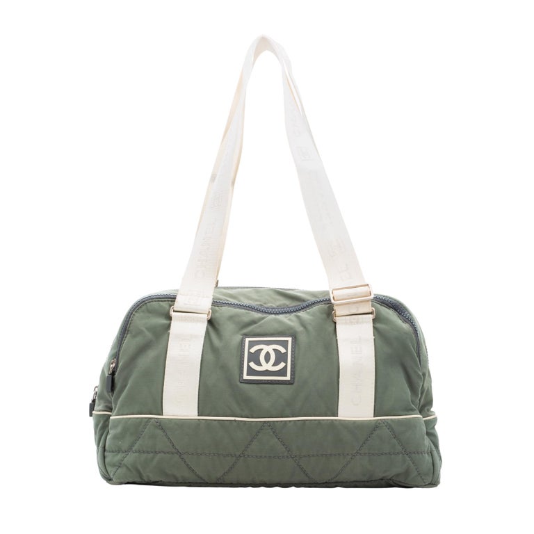 Chanel Grey Nylon Sports Logo CC Boston Duffle Bag at 1stDibs