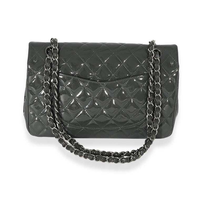 Chanel Grey Patent Leather Medium Classic Flap Bag For Sale at 1stDibs