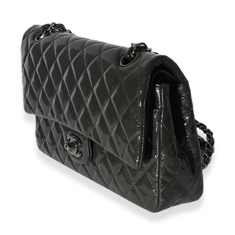 Chanel Grey Patent Leather Medium Classic Flap Bag For Sale at 1stDibs