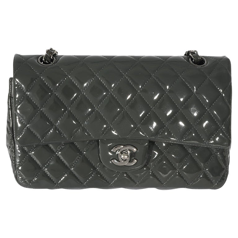 Chanel Grey Patent Leather Medium Classic Flap Bag For Sale at 1stDibs