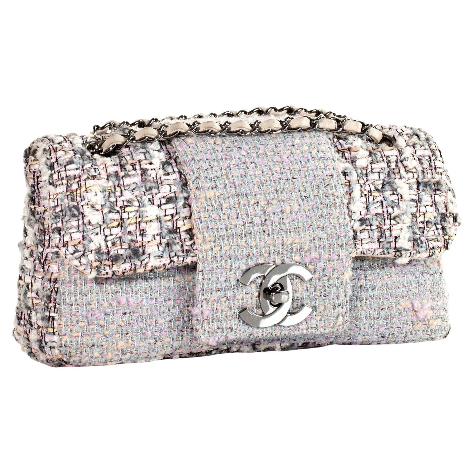 Chanel Grey Periwinkle Confetti Jumbo Multi Color Pastel Classic Tweed ...